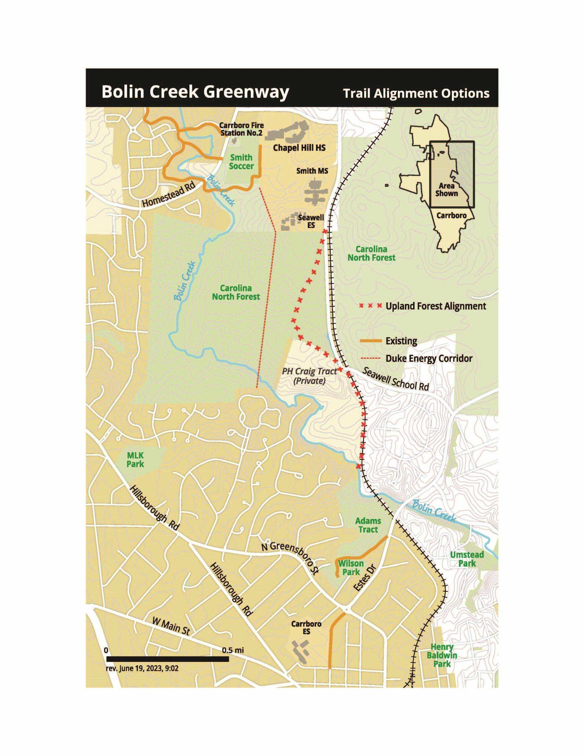 Deep Dive: The Three Alignments for Carrboro's Bolin Creek Greenway ...