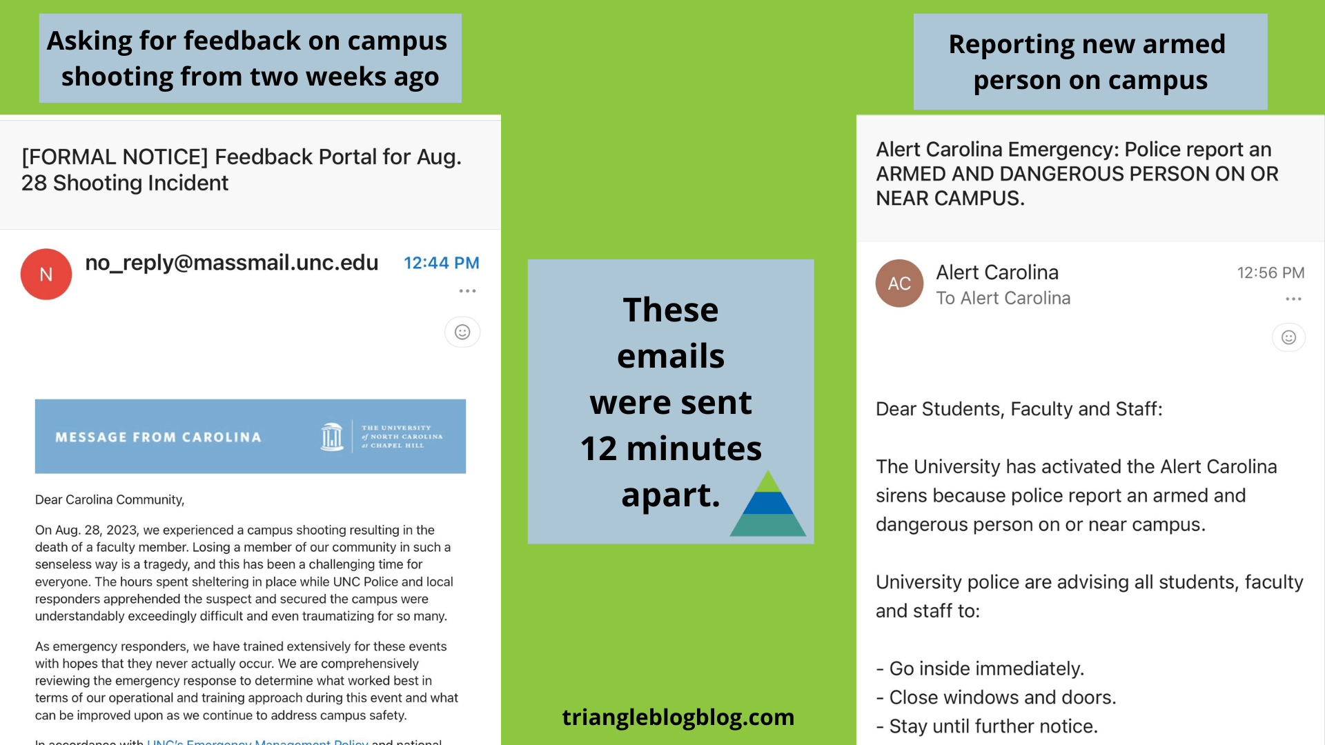 These emails from UNC were sent 12 minutes apart - Triangle Blog Blog
