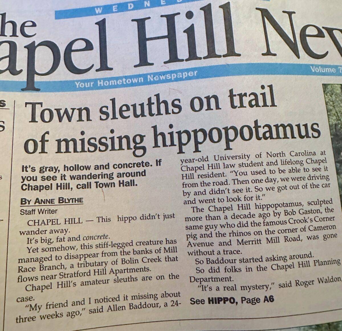 After 30 years, Chapel Hill's missing concrete hippopotamus is ...