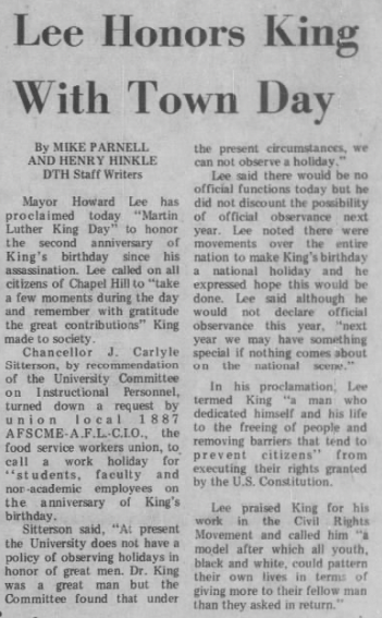 Chapel Hill first commemorated Martin Luther King, Jr. Day in 1970 ...